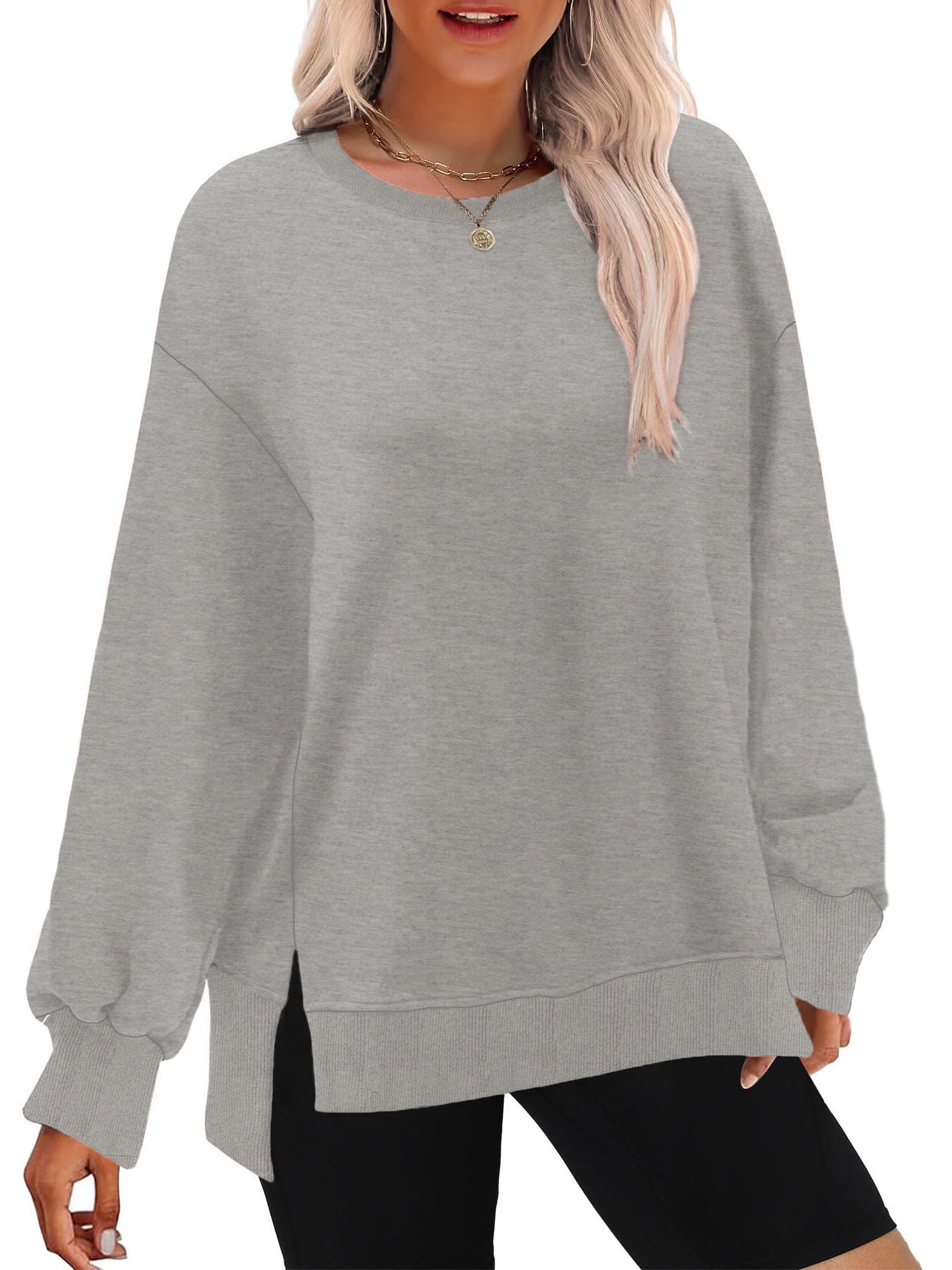MOSHU Oversized Sweatshirts for Women Crew Neck Long Sleeve Tops Casual ...