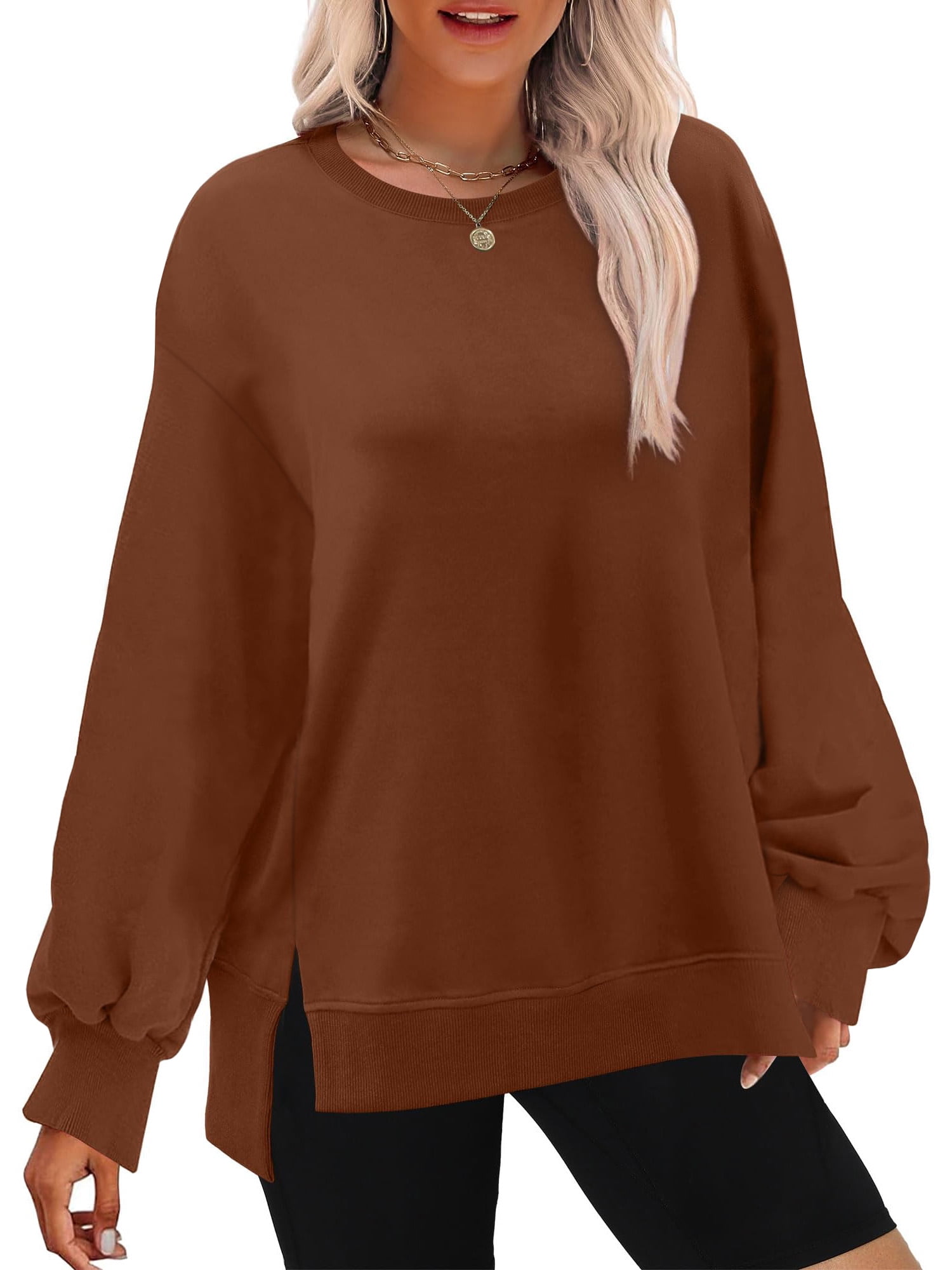 MOSHU Oversized Sweatshirts for Women Crew Neck Long Sleeve Tops Casual ...