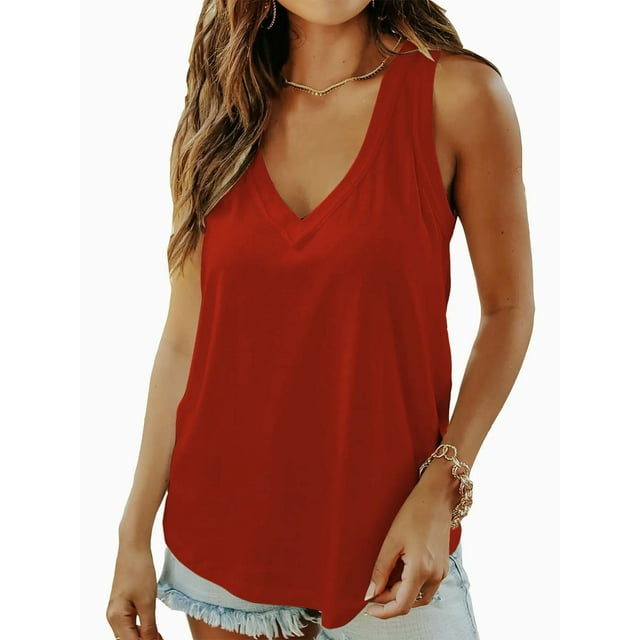 MOSHU Women's Flowy Deep V Neck Summer Sleeveless Tops - Comfortable ...
