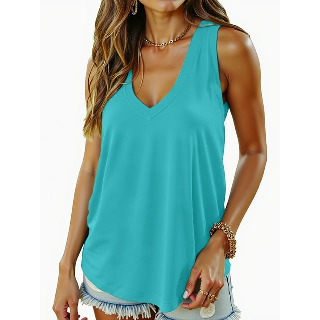 MOSHU Tank Tops for Women Flowy Deep V Neck Women Shirts Loose Fit ...