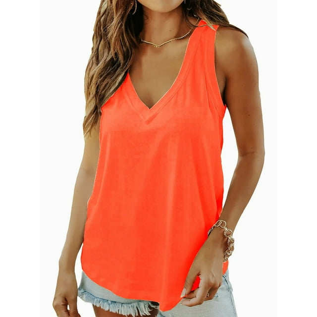 MOSHU Tank Tops for Women Flowy Deep V Neck Women Shirts Loose Fit ...