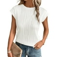MOSHU Textured Women's Casual Crewneck Tee Shirts, Cap Sleeve Summer ...