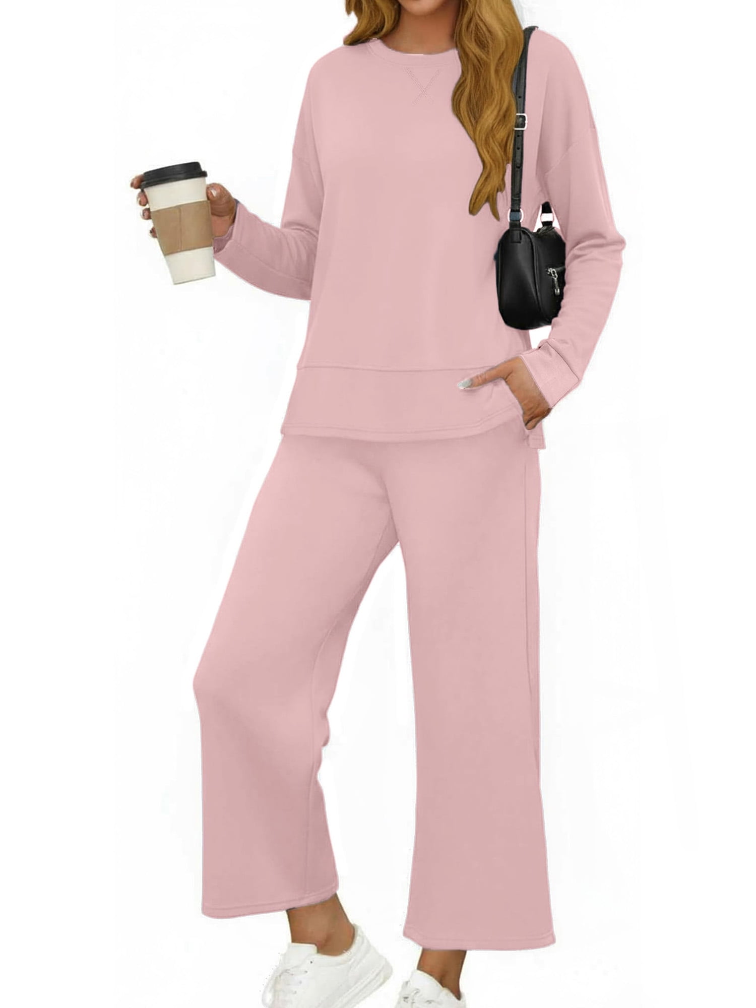 MOSHU Two Piece Sets for Women Casual Fall Outfits Sets Slit Side ...