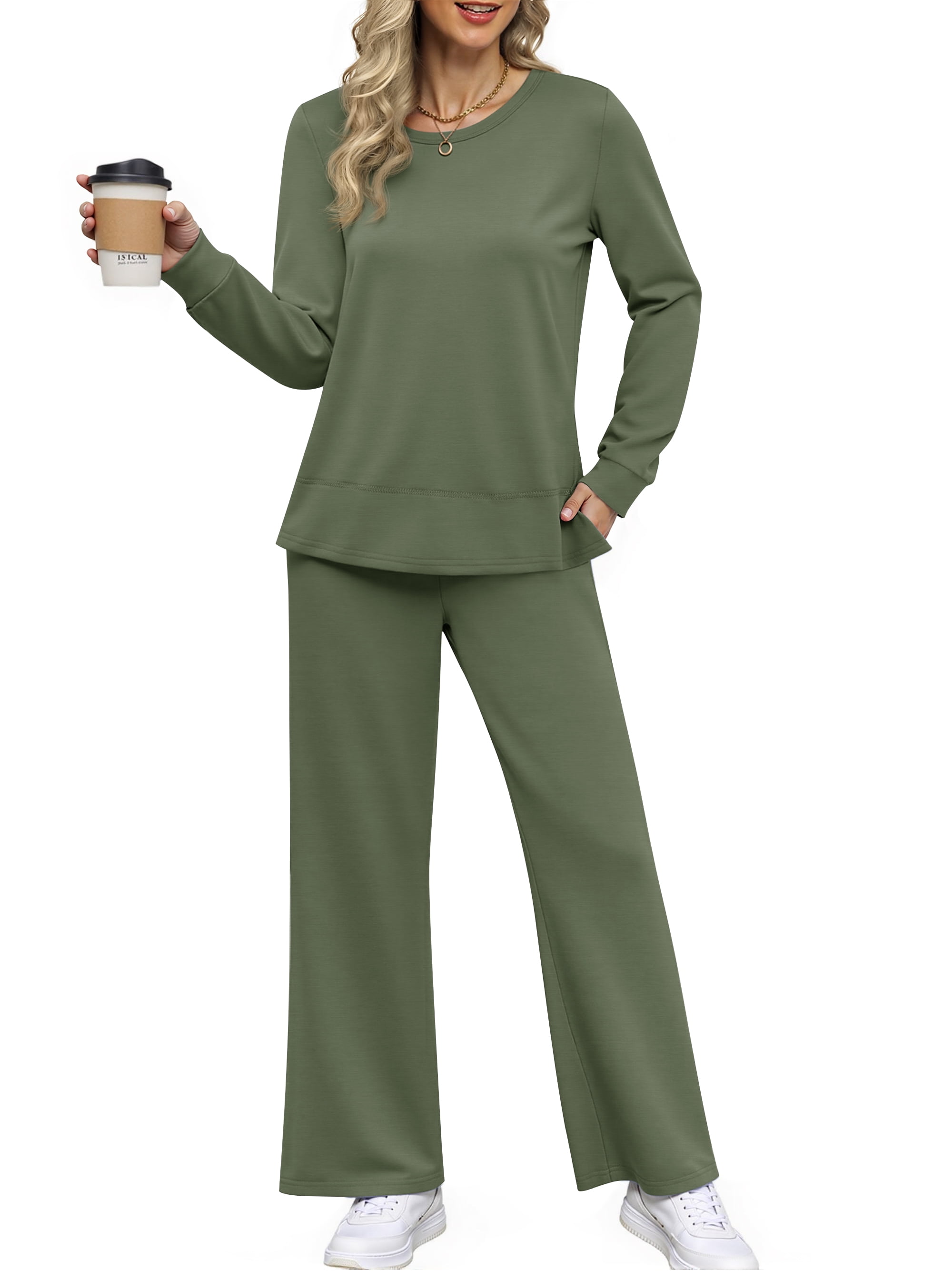 MOSHU Two Piece Sets for Women Casual Fall Outfits Sets Slit Side ...