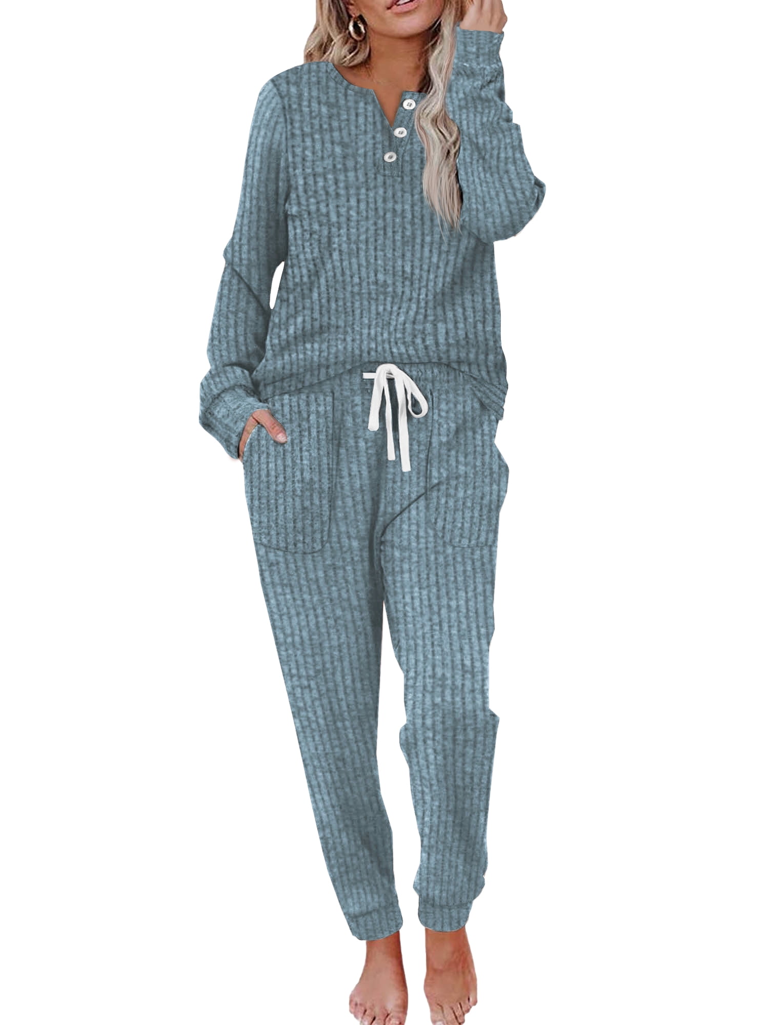 MOSHU Two Piece Womens Pajama Sets Button Down Shirts and Drawstring ...