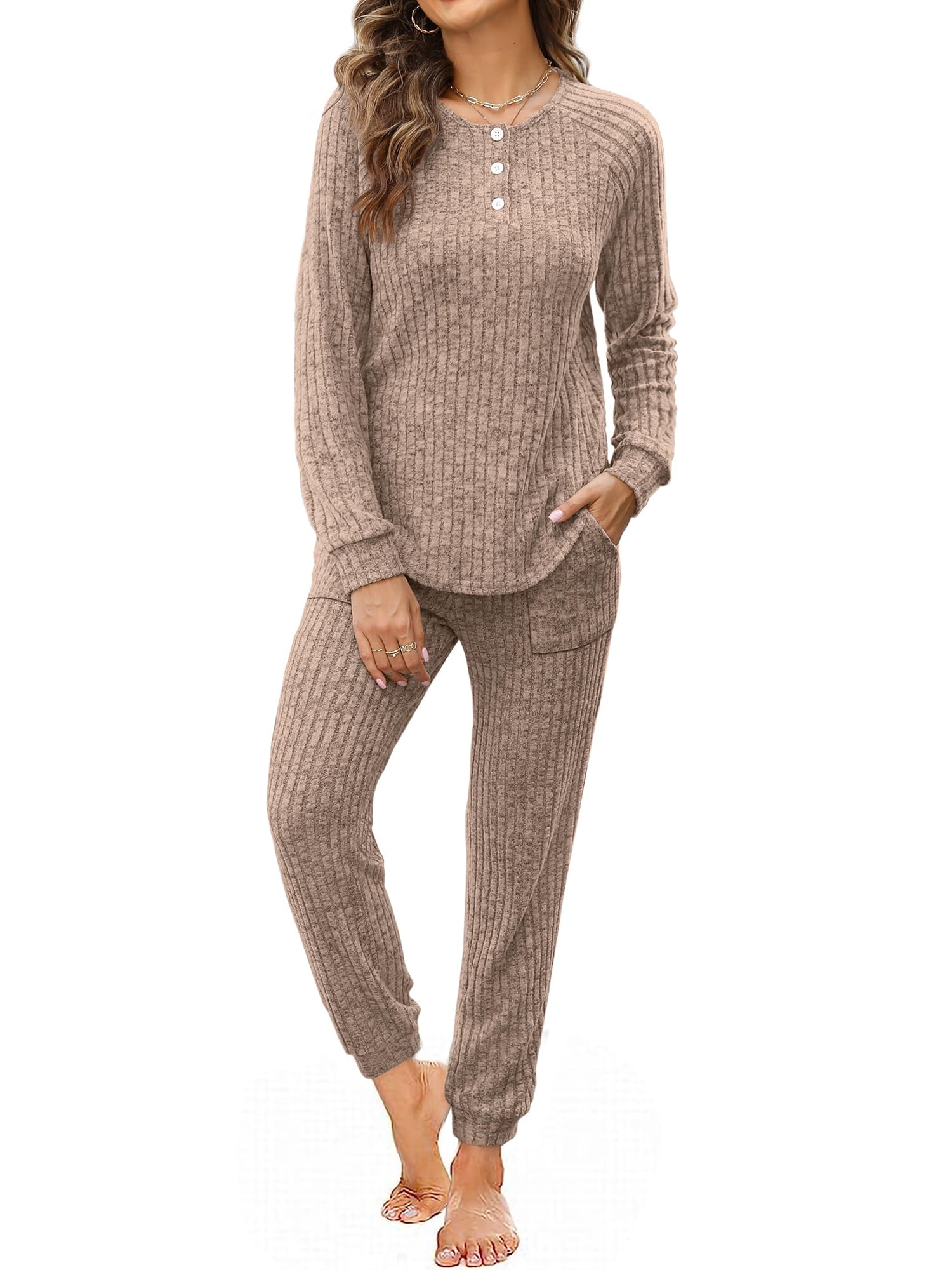 MOSHU Two Piece Womens Pajama Sets Button Down Shirts and Drawstring ...