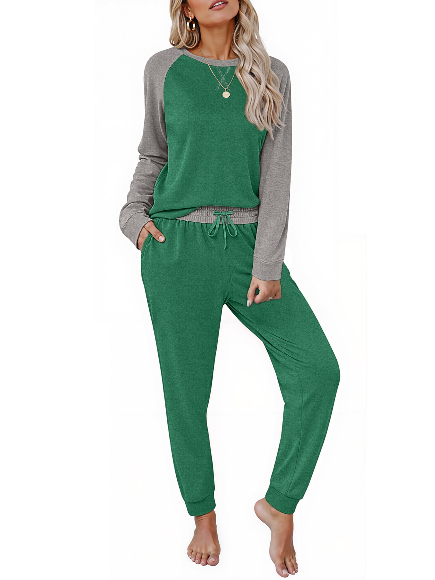 MOSHU Two Piece Womens Pajama Sets Pullover Raglan Long Sleeve Tops and ...