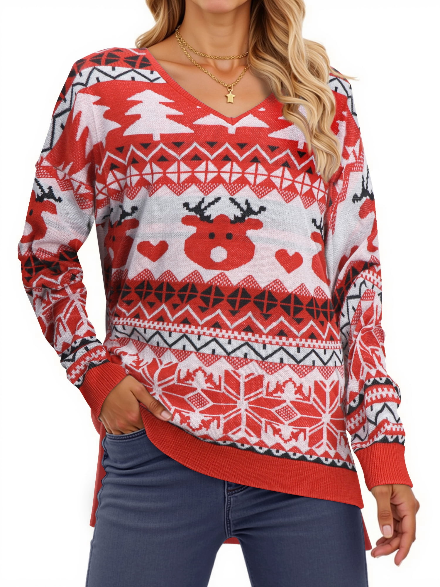 MOSHU Ugly Christmas Sweaters for Women Graphic Knitted Pullover ...