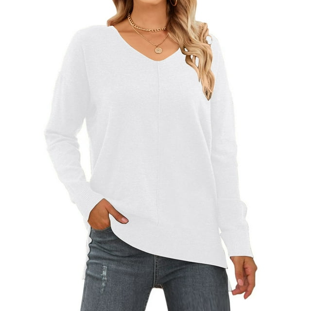 MOSHU V Neck Sweaters for Women Fall Lightweight Knit Pullover Sweater ...