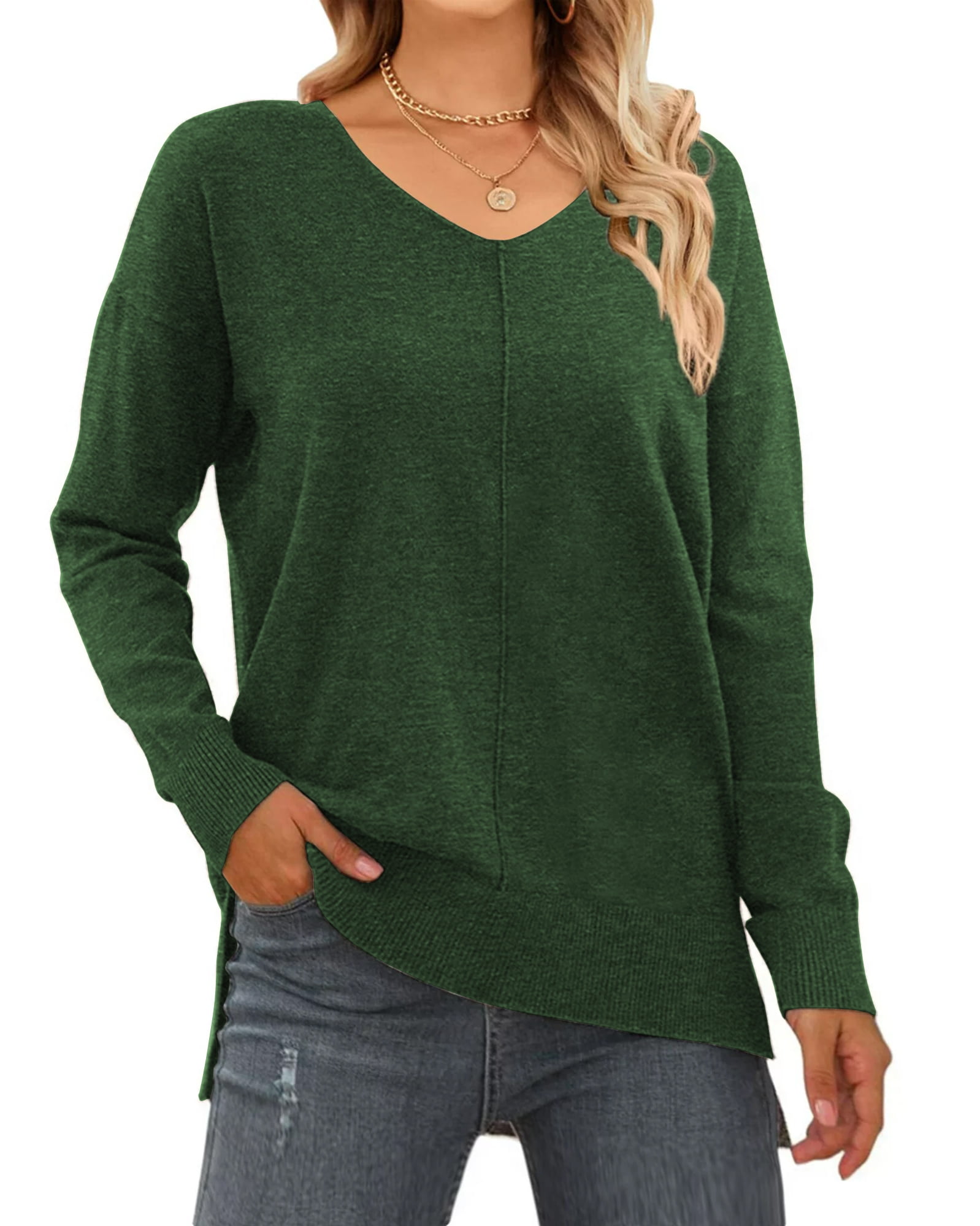 MOSHU V Neck Sweaters for Women Fall Lightweight Knit Pullover Sweater ...