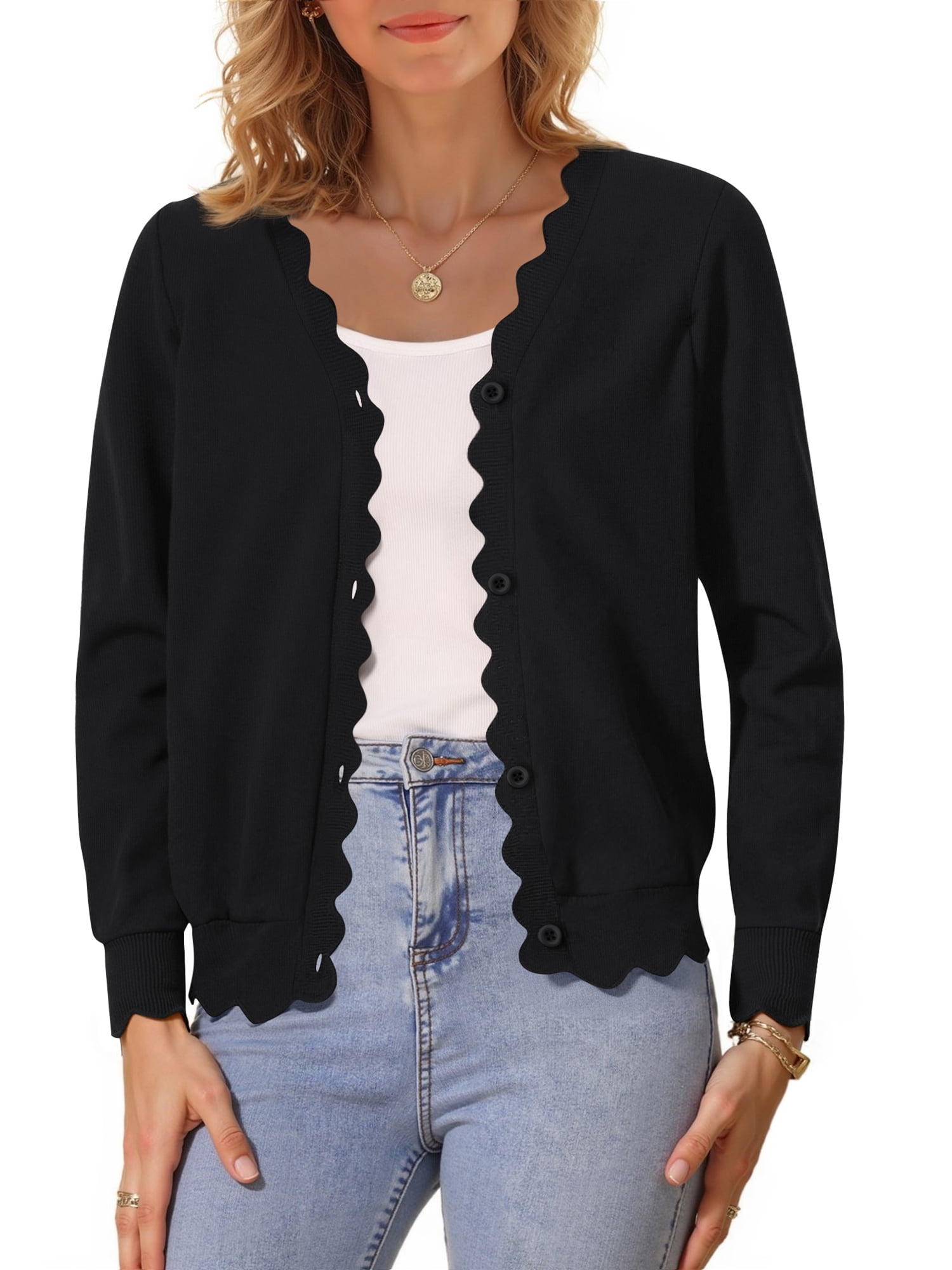 MOSHU V neck Cardigans for Women Long Sleeve Button Down Sweaters Open ...