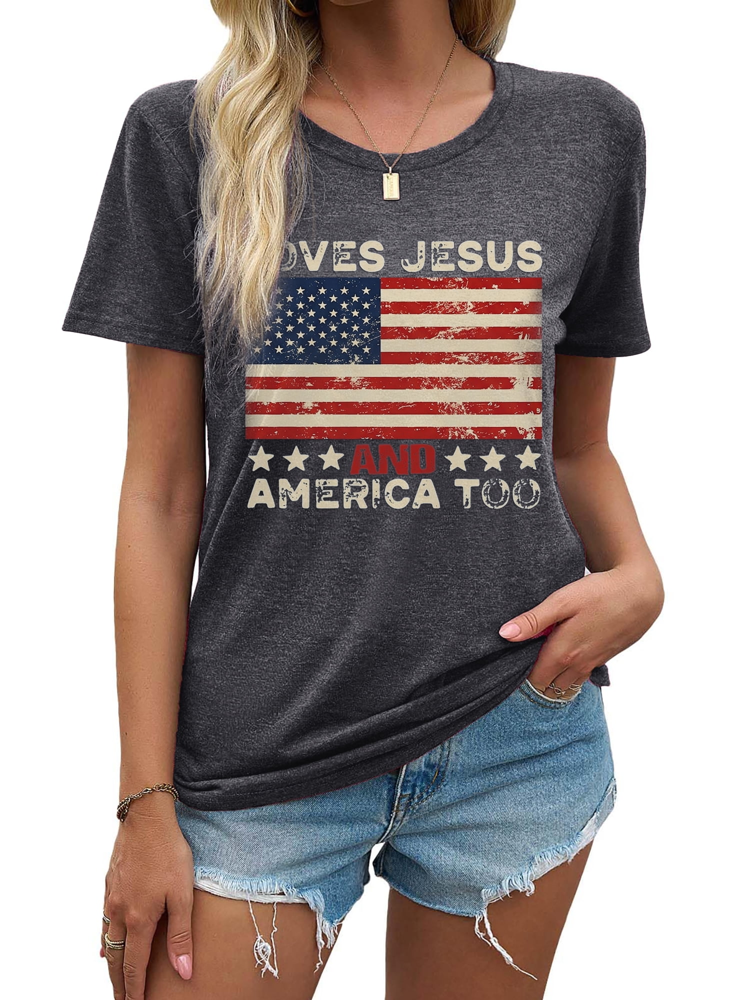 MOSHU American Flag Womens Patriotic T-shirts 4th of July Shirts for ...