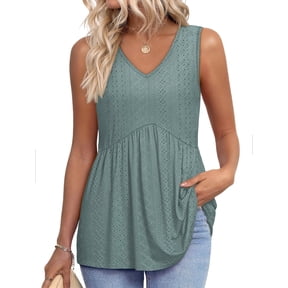 MOSHU Summer Womens Tank Tops U Neck Casual Flowy Sleeveless Shirts for ...