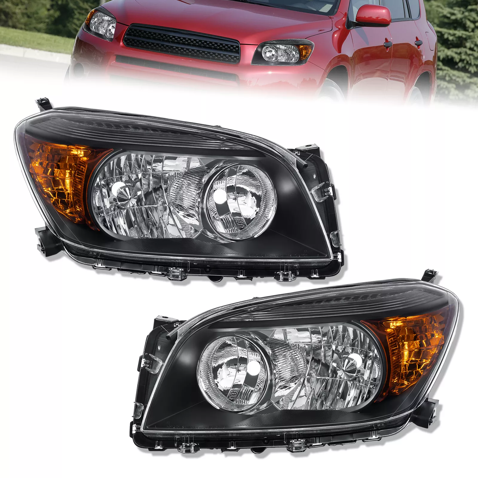 MOSTPLUS 2PCS Black Front Headlights Assembly for 2006-2008 Toyota RAV4 ...
