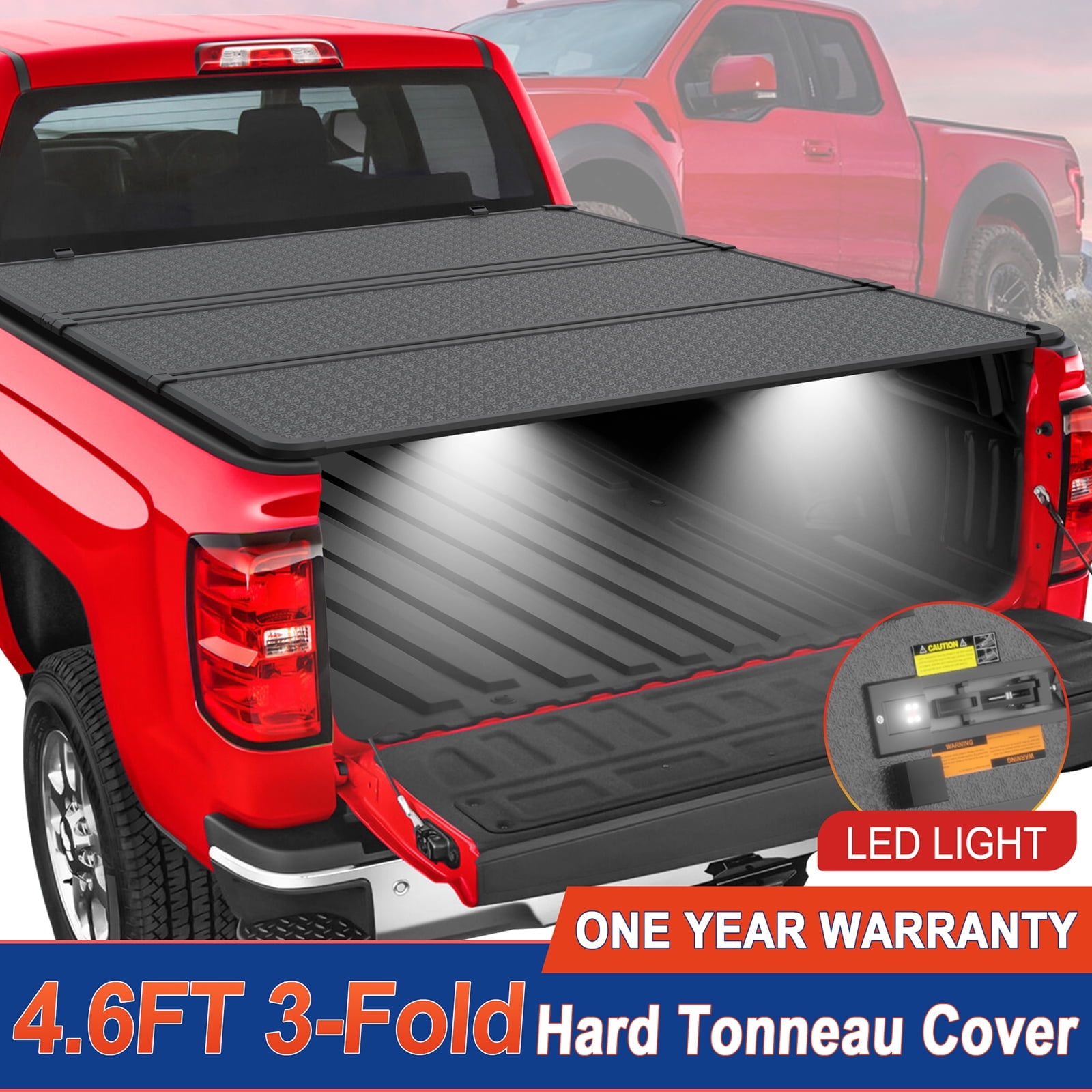 MOSTPLUS 4.5/4.6FT Hard Tonneau Cover 3-Fold For 2022-23 Ford Maverick ...