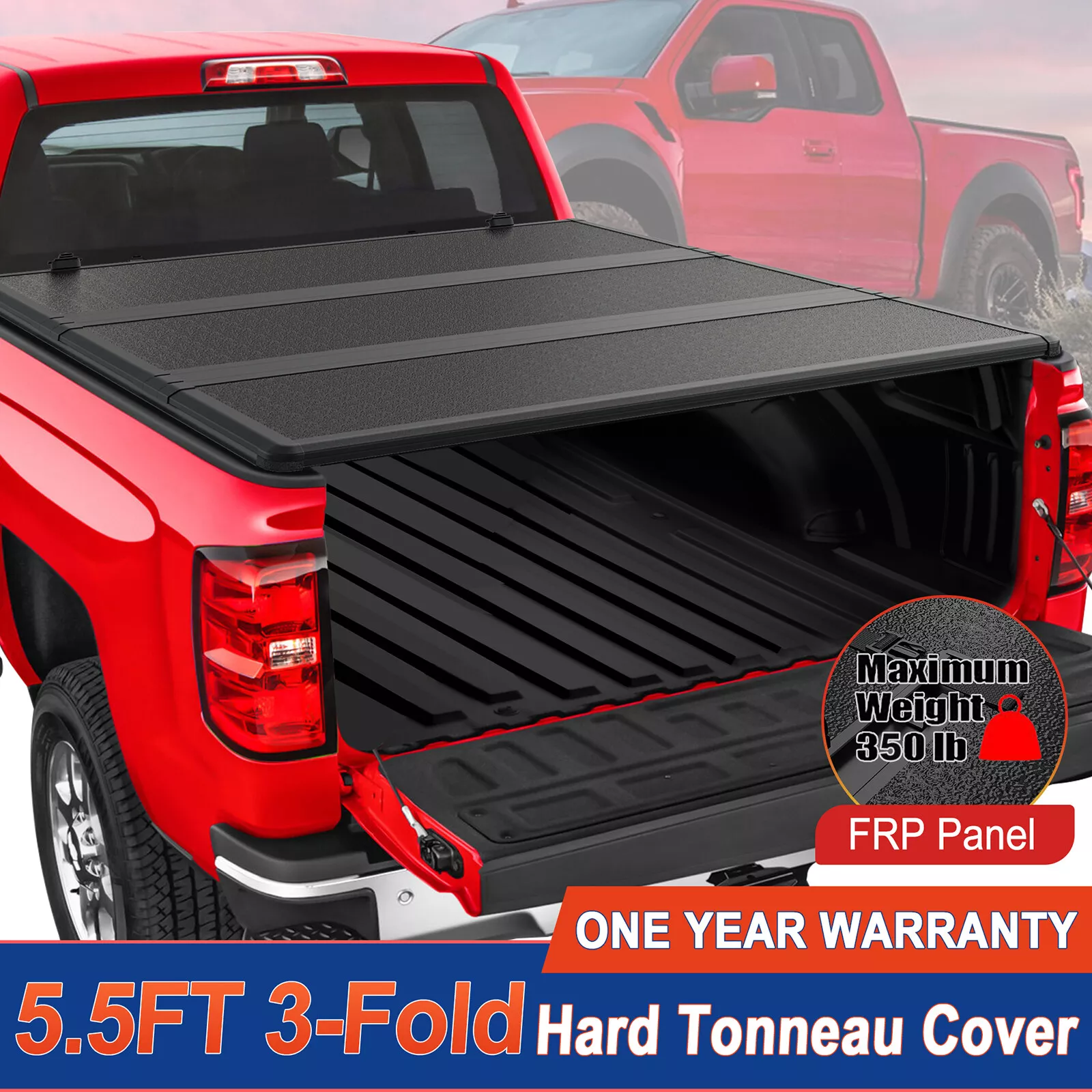 MOSTPLUS 5.5FT 3-Fold FRP Hard Truck Bed Cover for 2015-2025 Ford F-150 ...