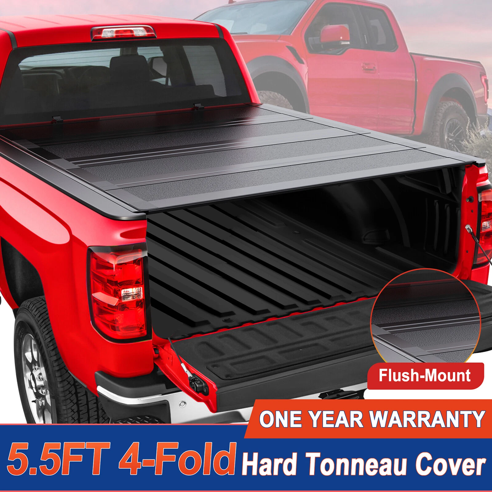 MOSTPLUS 5.5FT 4-Fold FRP Flush-Mount Hard Tonneau Cover for 2015-2025 ...