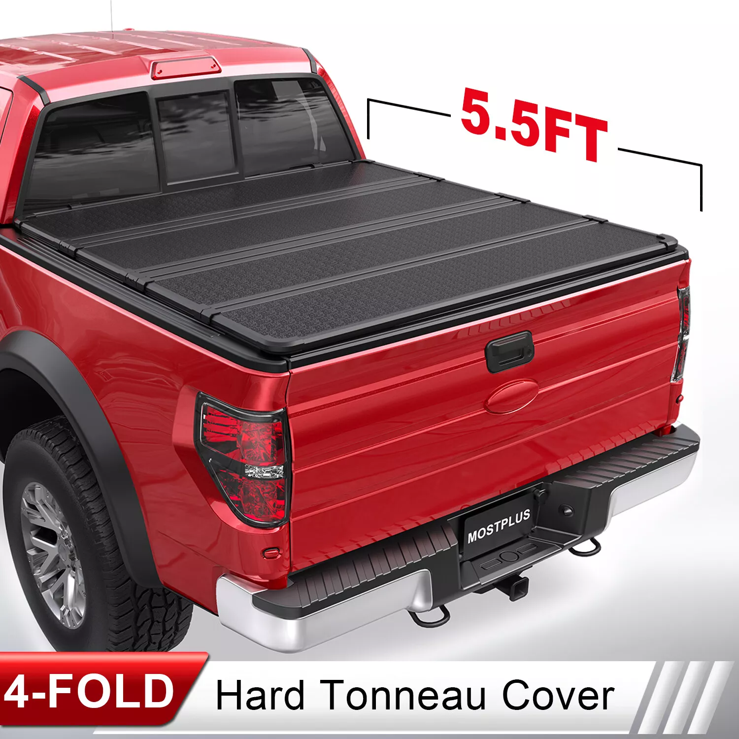 MOSTPLUS 5.5FT Hard Tonneau Cover 3 Fold for 2015 2024 Ford F150 F 150 Truck Bed W Lamp