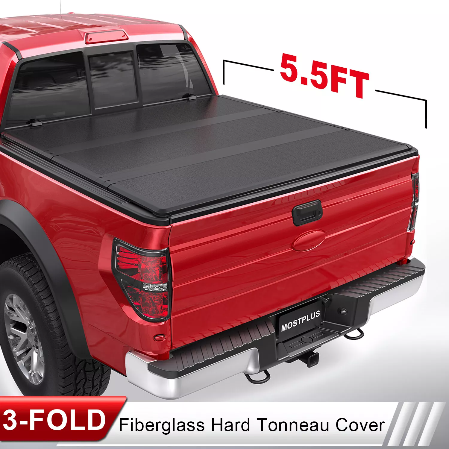 MOSTPLUS 5.5FT Hard Tonneau Cover 3 Fold for 2015 2024 Ford F150 F 150 Truck Bed W Lamp