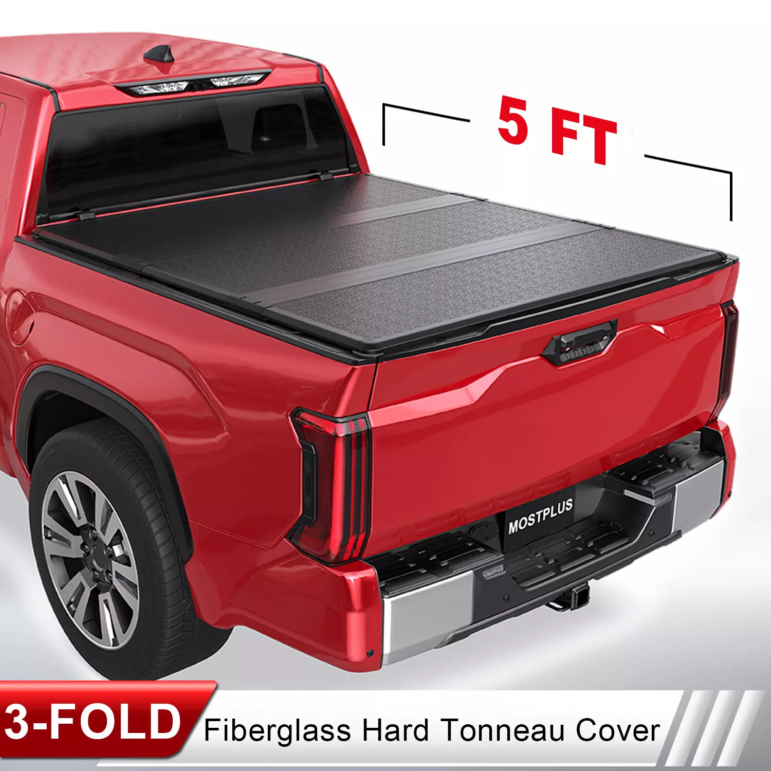 MOSTPLUS 5FT Tri-Fold Fiberglass Hard Truck Bed Tonneau Cover for 2024 ...