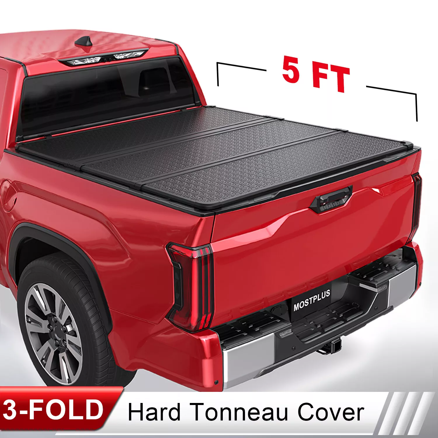 MOSTPLUS 5FT Tri-Fold Hard Tonneau Cover for 2024-2025 Toyota Tacoma ...