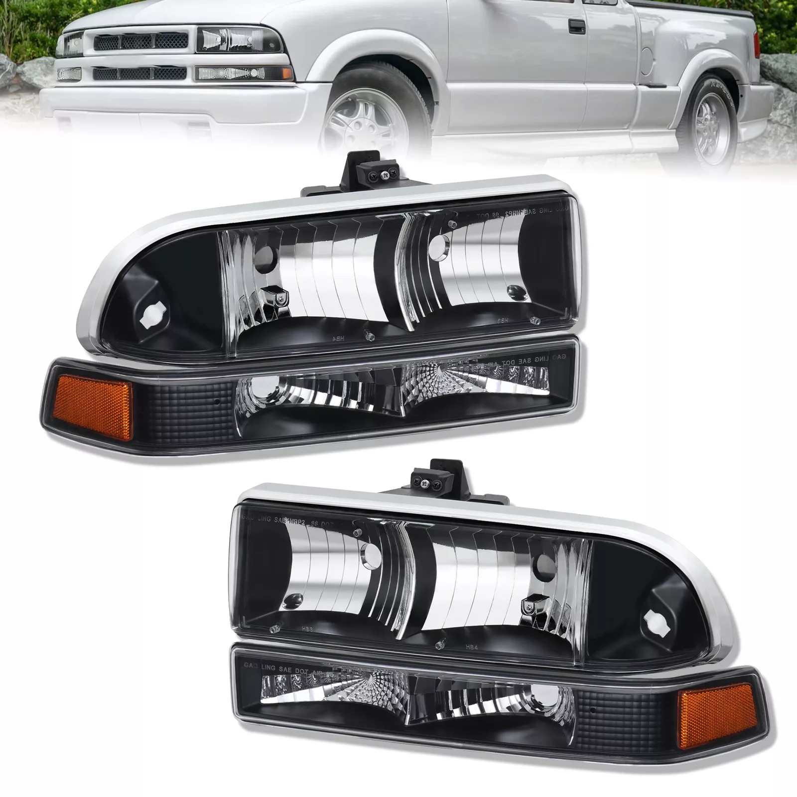 MOSTPLUS Black / Amber Corner Headlights Bumper Lamps for 98-04 Chevy ...