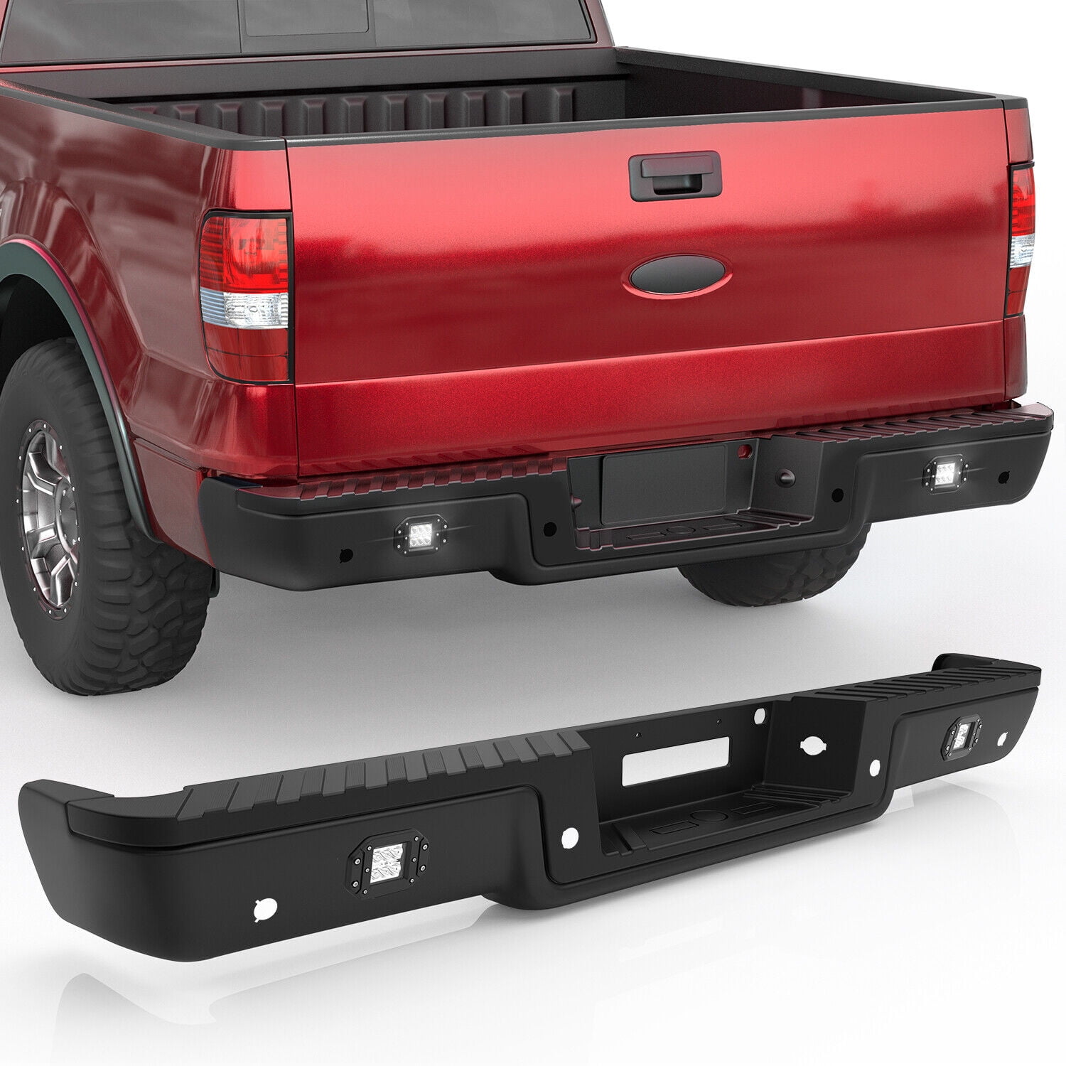 MOSTPLUS Black Rear Bumper w/ LED Lights for 2006-2008 Ford F-150 w ...