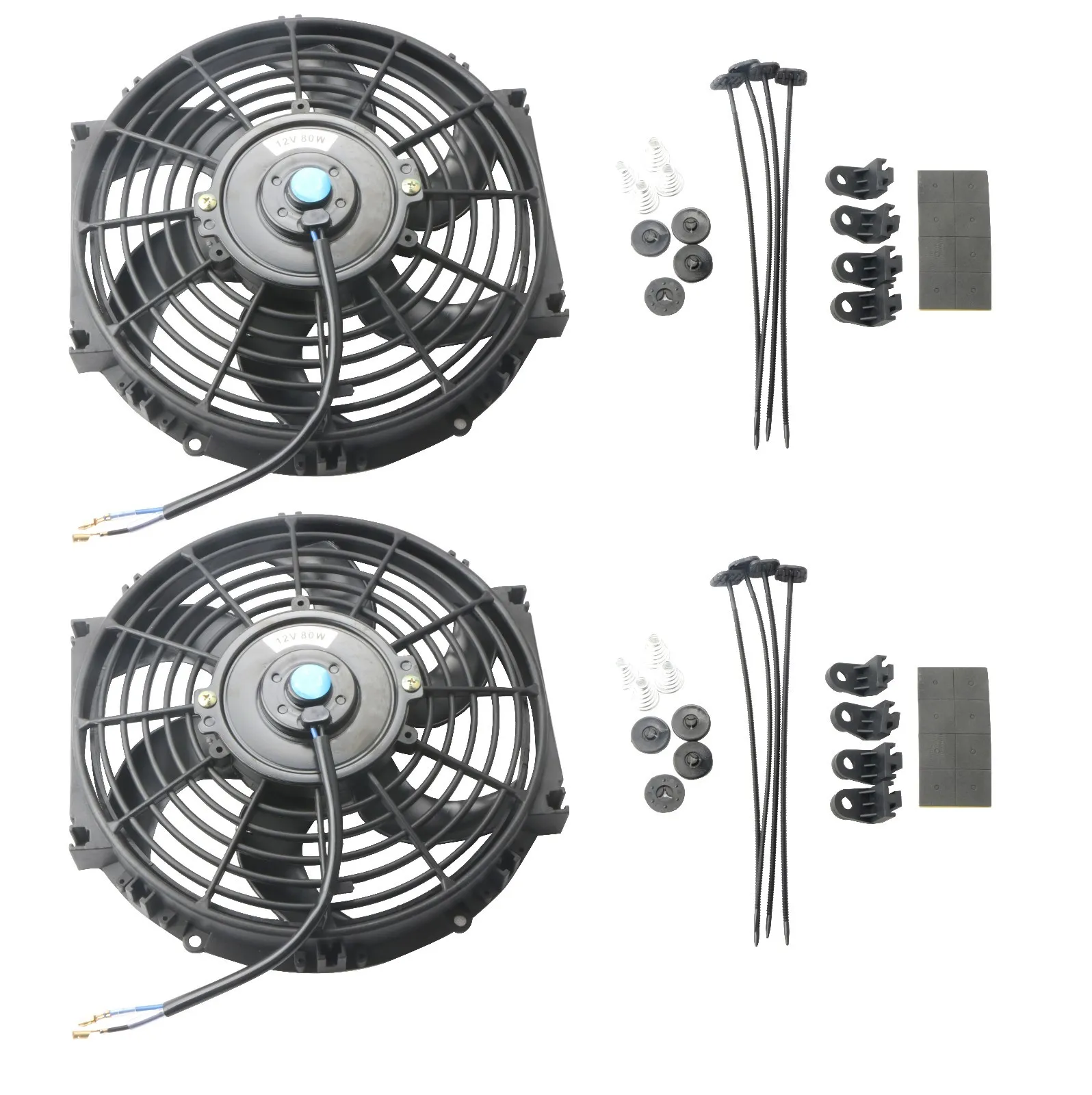 MOSTPLUS Pair 10 inch Universal Slim Fan Push Pull Electric Radiator Cooling 12V Mount Kit ...