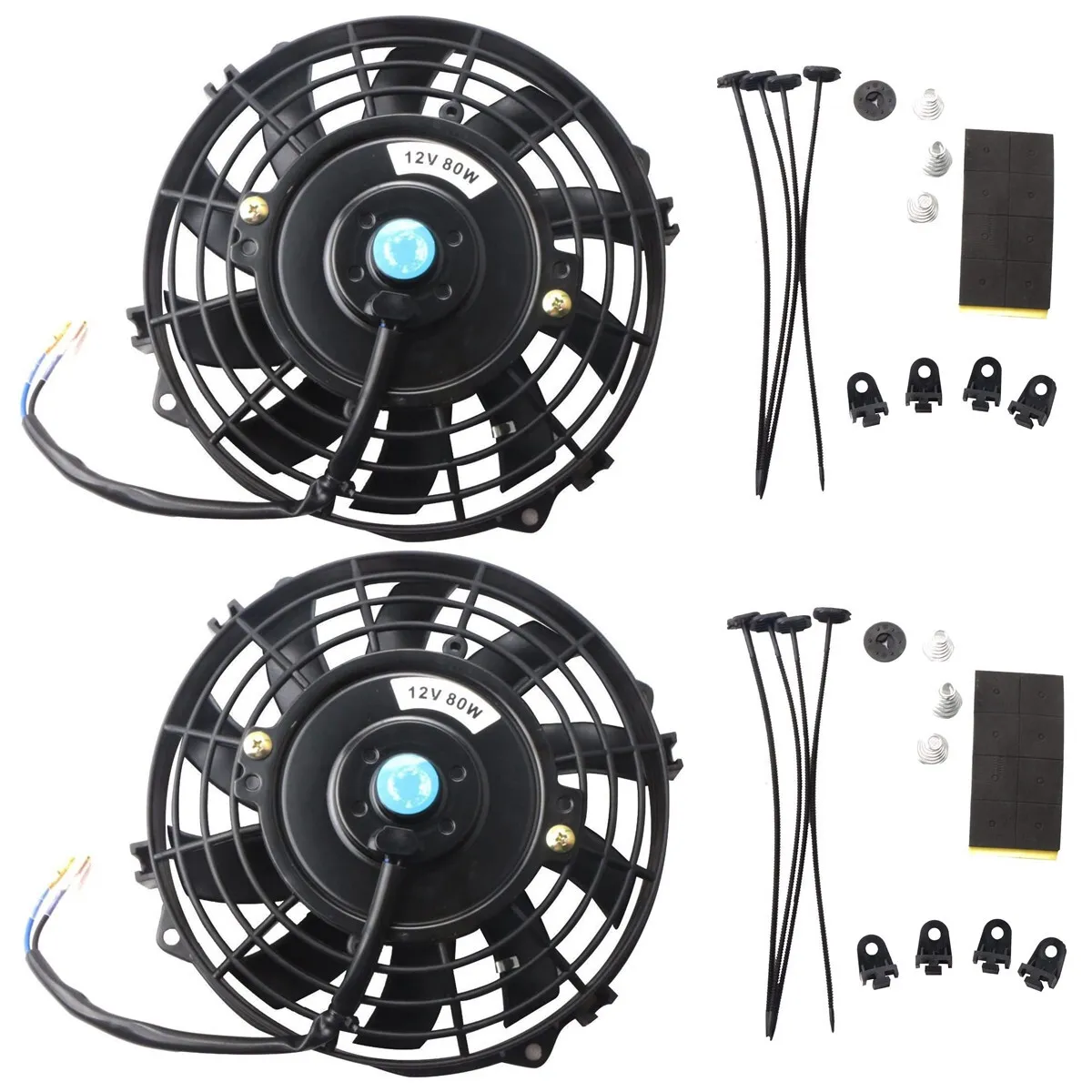 MOSTPLUS Pair 7 inch Black Universal Electric Radiator Slim Fan Push ...