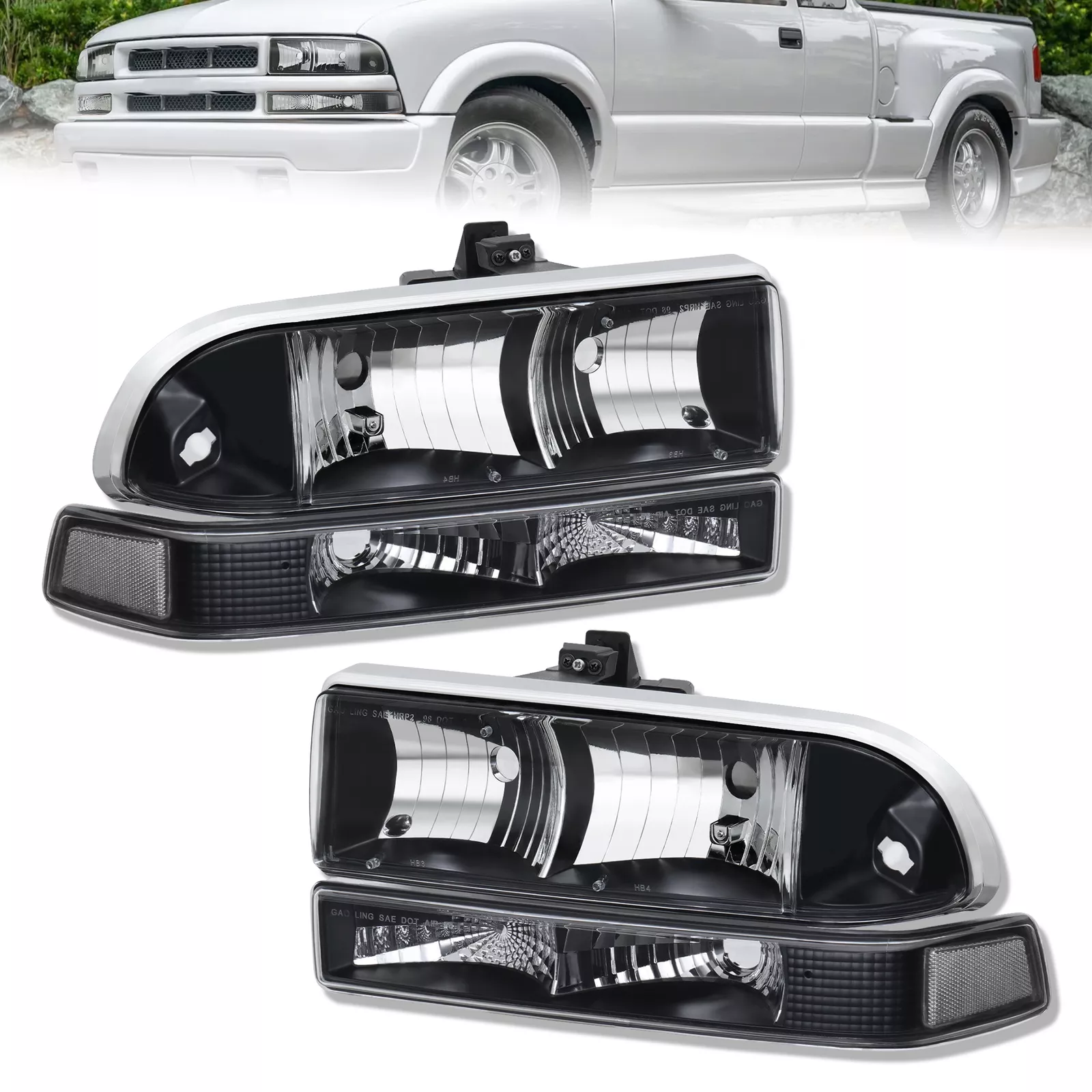 MOSTPLUS Pair Black /Clear Corner Headlights & Bumper Lights for 1998 ...