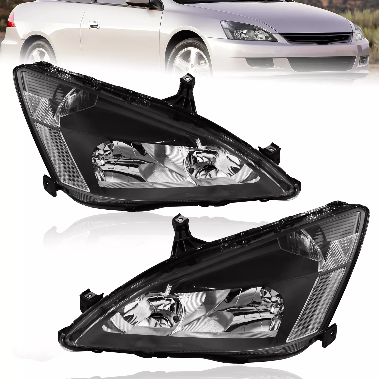 MOSTPLUS Pair Black Headlights Assembly for 2003-2007 Honda Accord EX ...