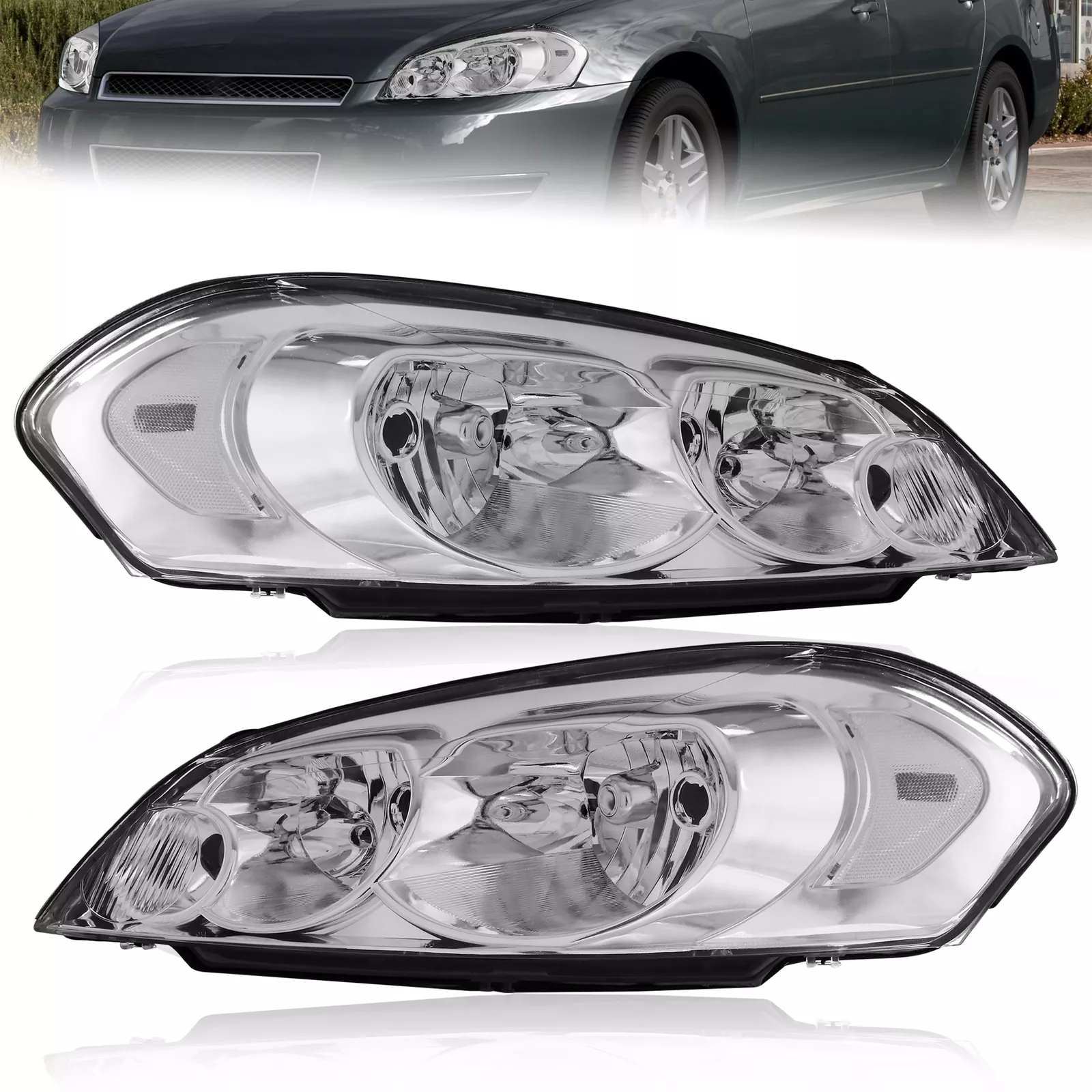 MOSTPLUS Pair Chrome Headlights Assembly for 2006-2013 Chevy Impala ...
