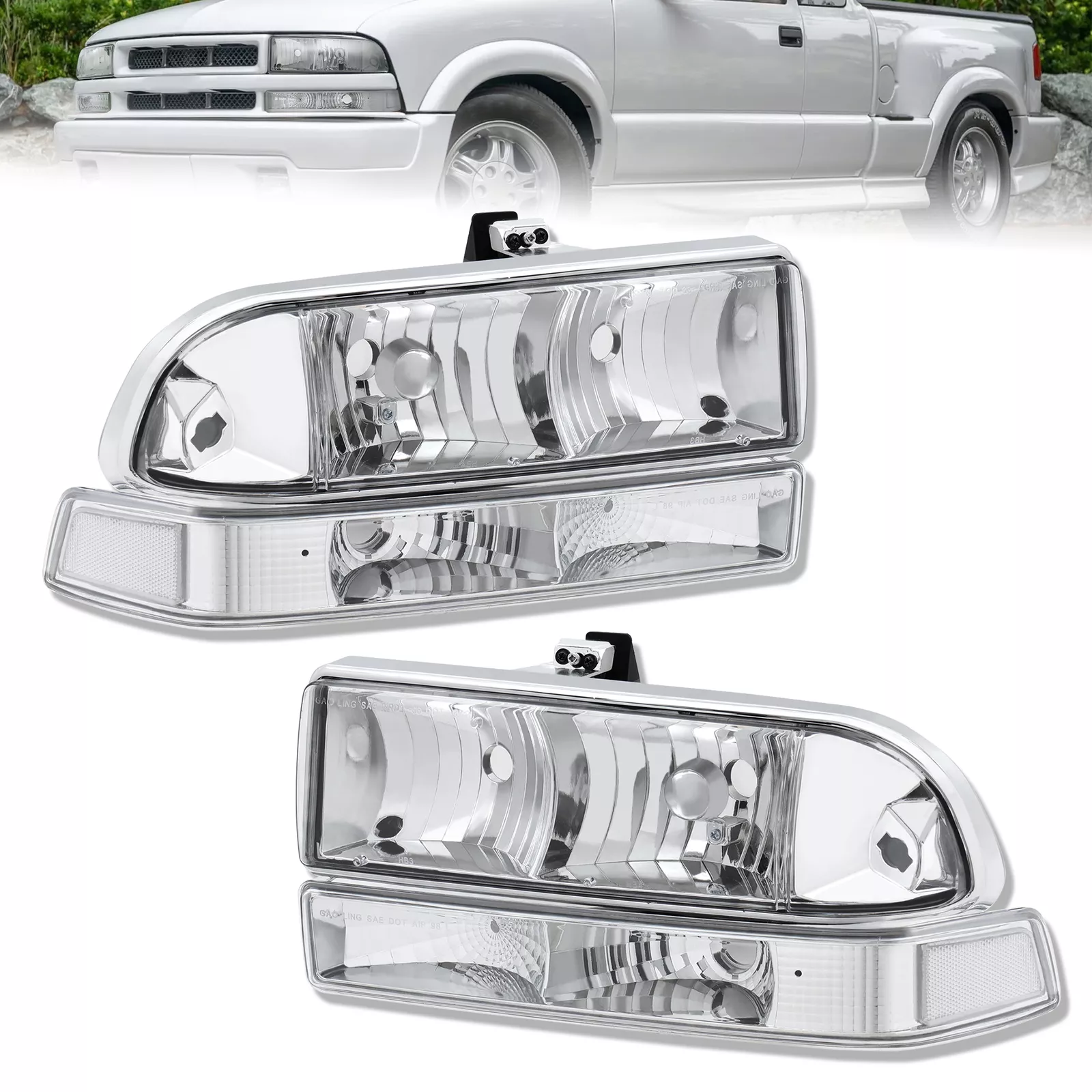 MOSTPLUS Pair Chrome Headlights Clear Corner W/bumper Lights for 1998 ...