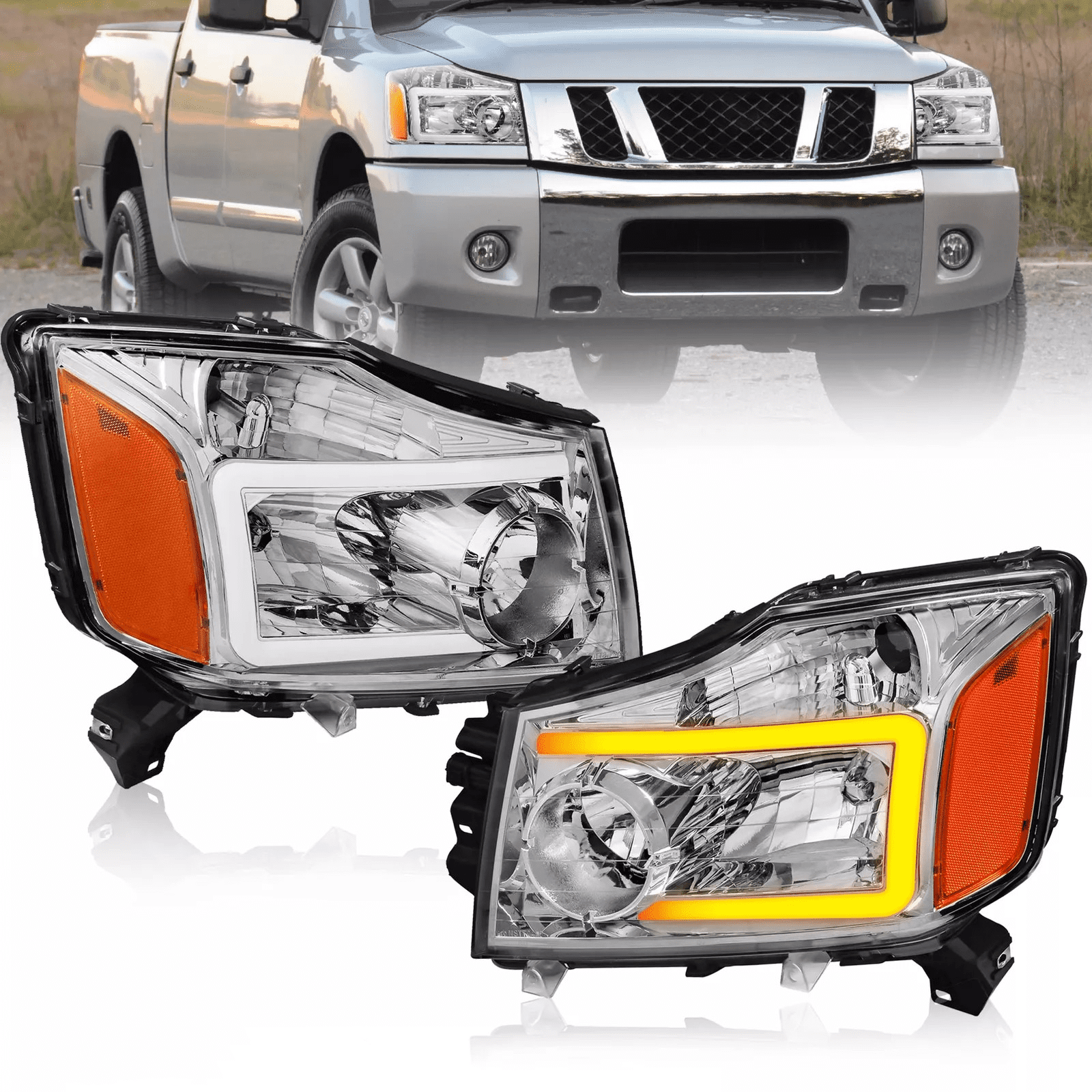 MOSTPLUS Pair Chrome LED Sequential Signal LED Strip Headlights for ...