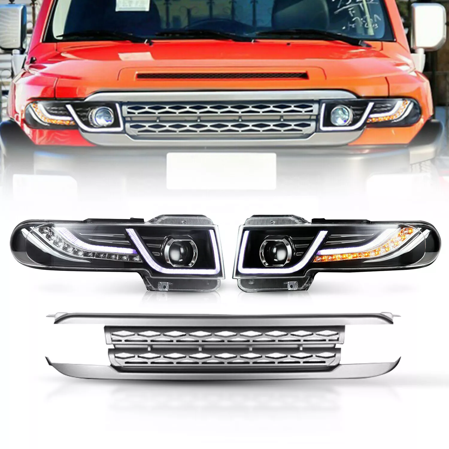 MOSTPLUS Pair Halo Projector Led Headlights w/ Grille for 2007-2015 ...