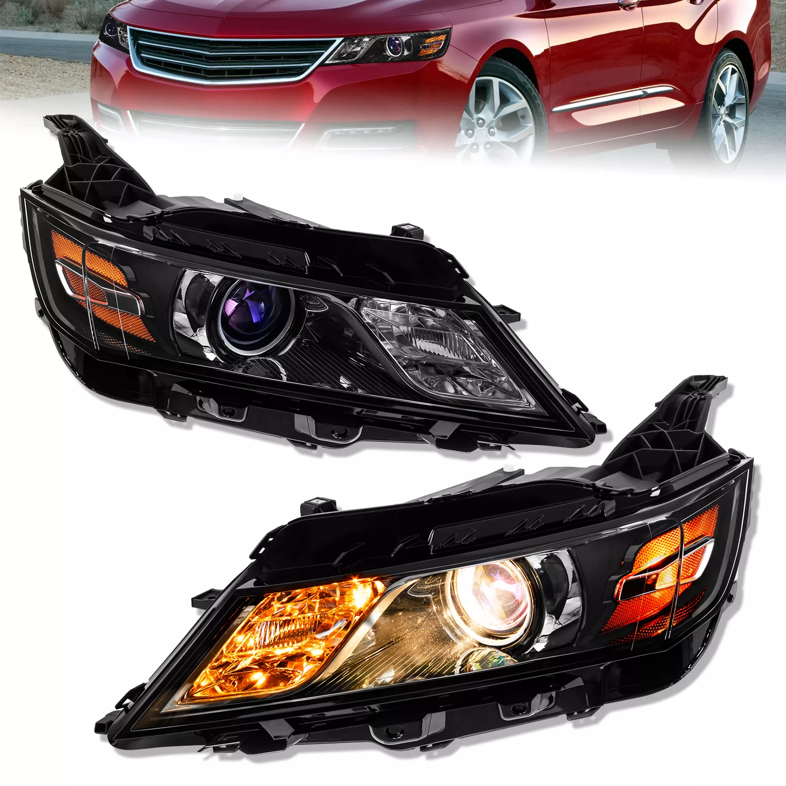 MOSTPLUS Pair Halogen Projector Black Headlights for 2014-2020 Chevy ...