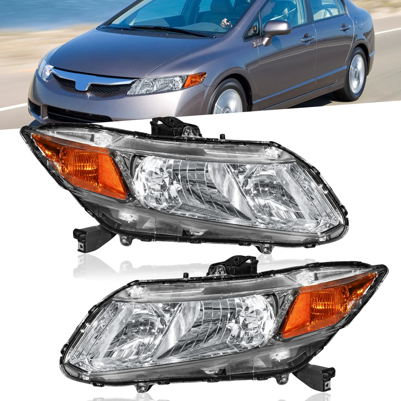MOSTPLUS Pair Headlights for 2012 2013 2014 2015 Honda Civic Sedan 4 ...