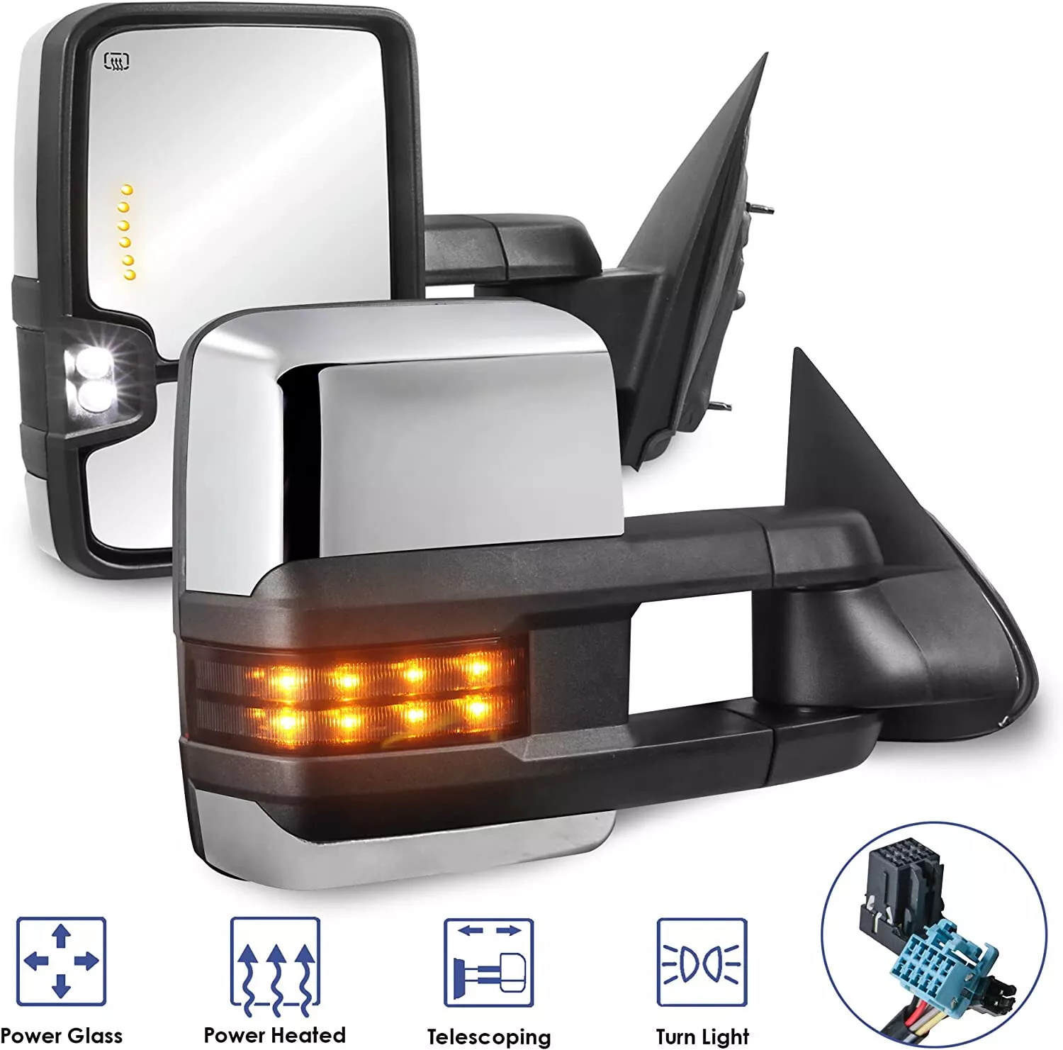 MOSTPLUS Pair Power Heated Tow Mirrors for Chevy Silverado GMC Sierra ...