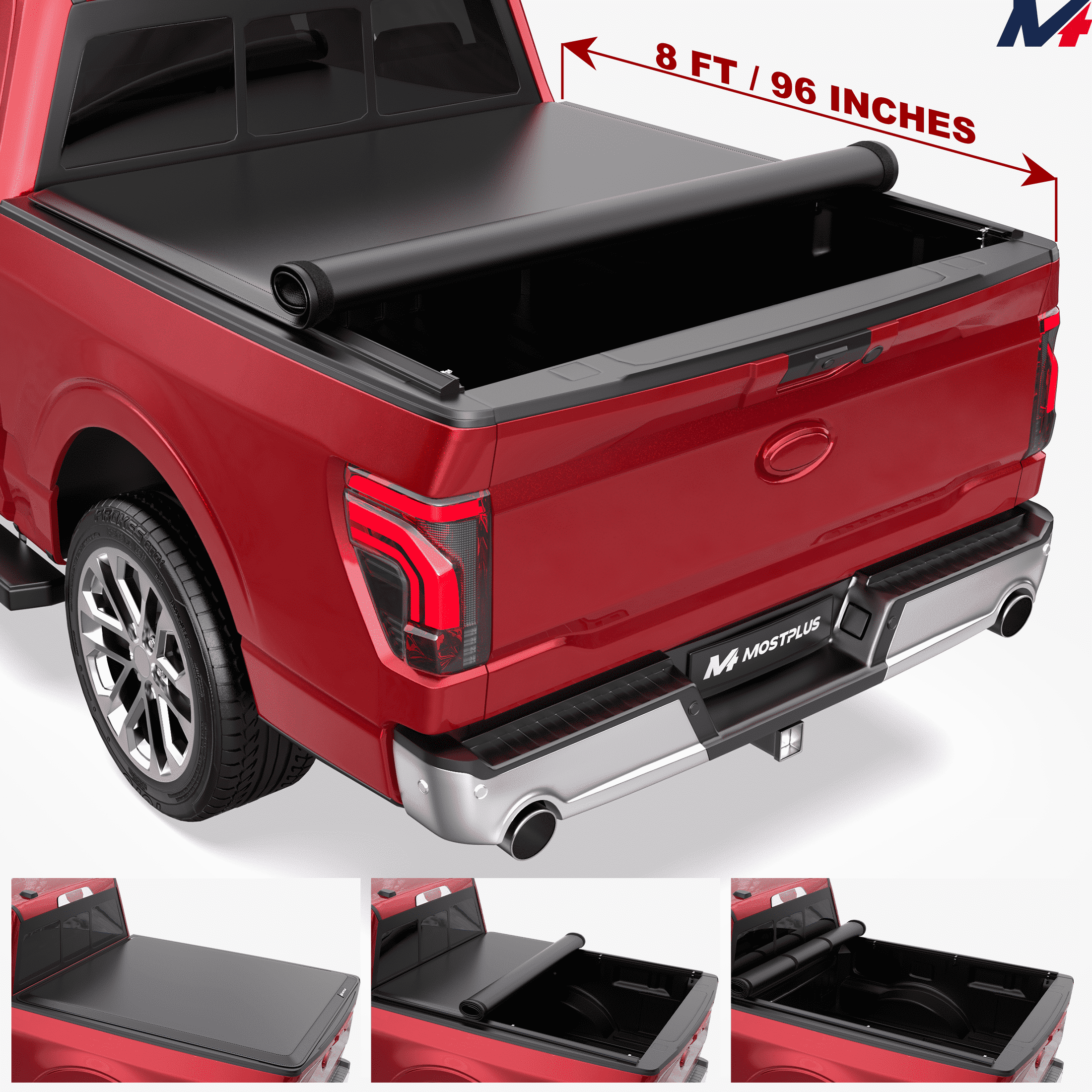 MOSTPLUS 8FT Roll-Up Long Truck Bed Tonneau Cover for 2000-2026 Ford ...