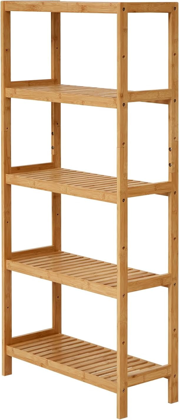 MOTION Bamboo Shelf - Bamboo Stand 5-Tier Narrow Bathroom Shelf Bamboo ...