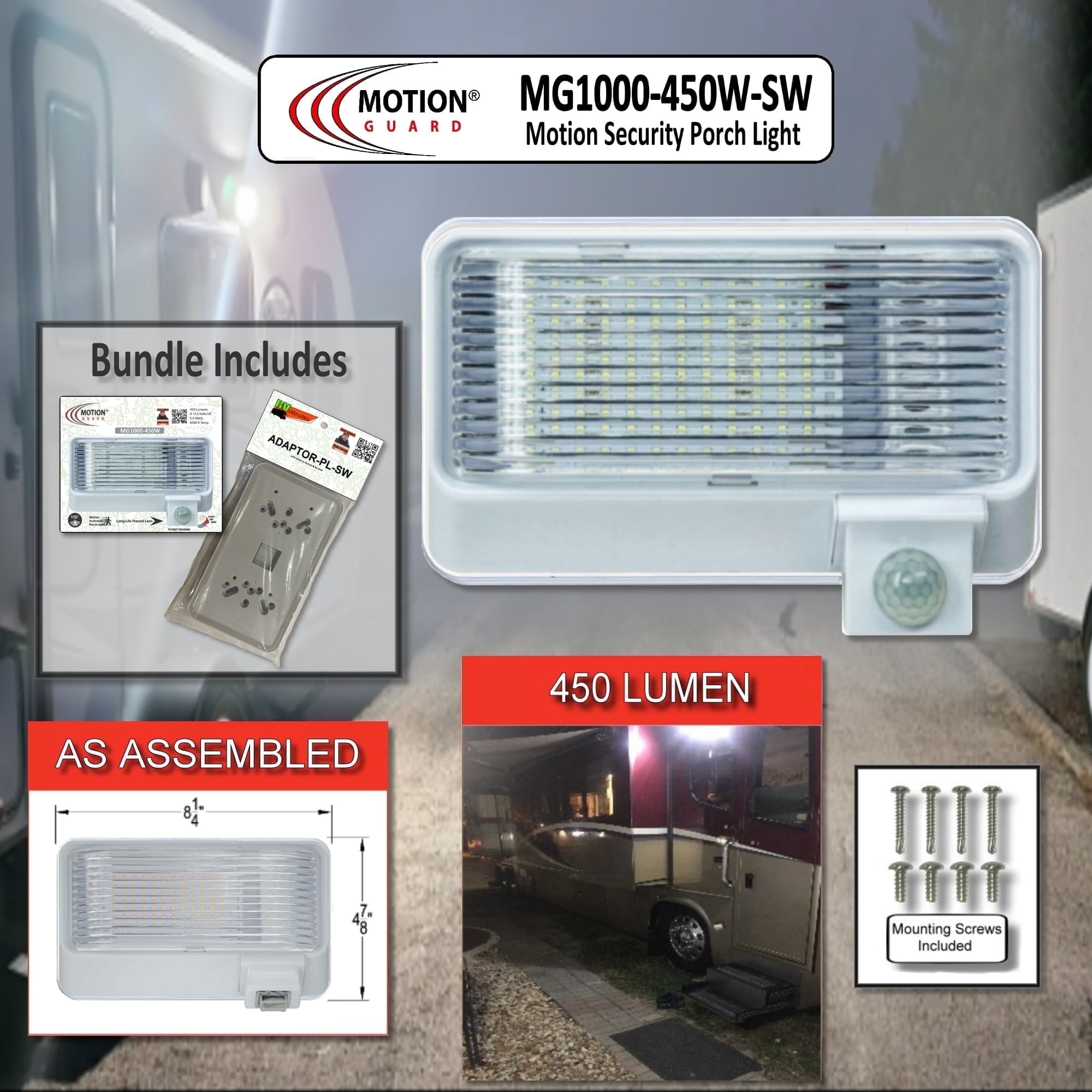 MOTION-GUARD, MG1000-450W-SW, RV Exterior Mounted Bright LED Motion ...
