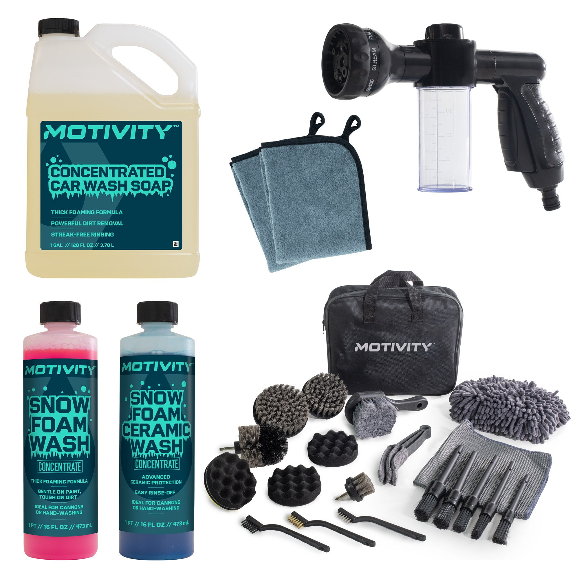 MOTIVITY Ultimate Car Wash & Detailing Kit - Includes Car Wash Soap, Snow Foam & Ceramic Washes ...