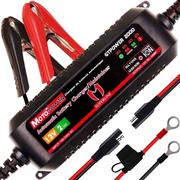 MOTOPOWER 12V 2Amp Fully Automatic Lithium Ion Battery Charger with 4 ...