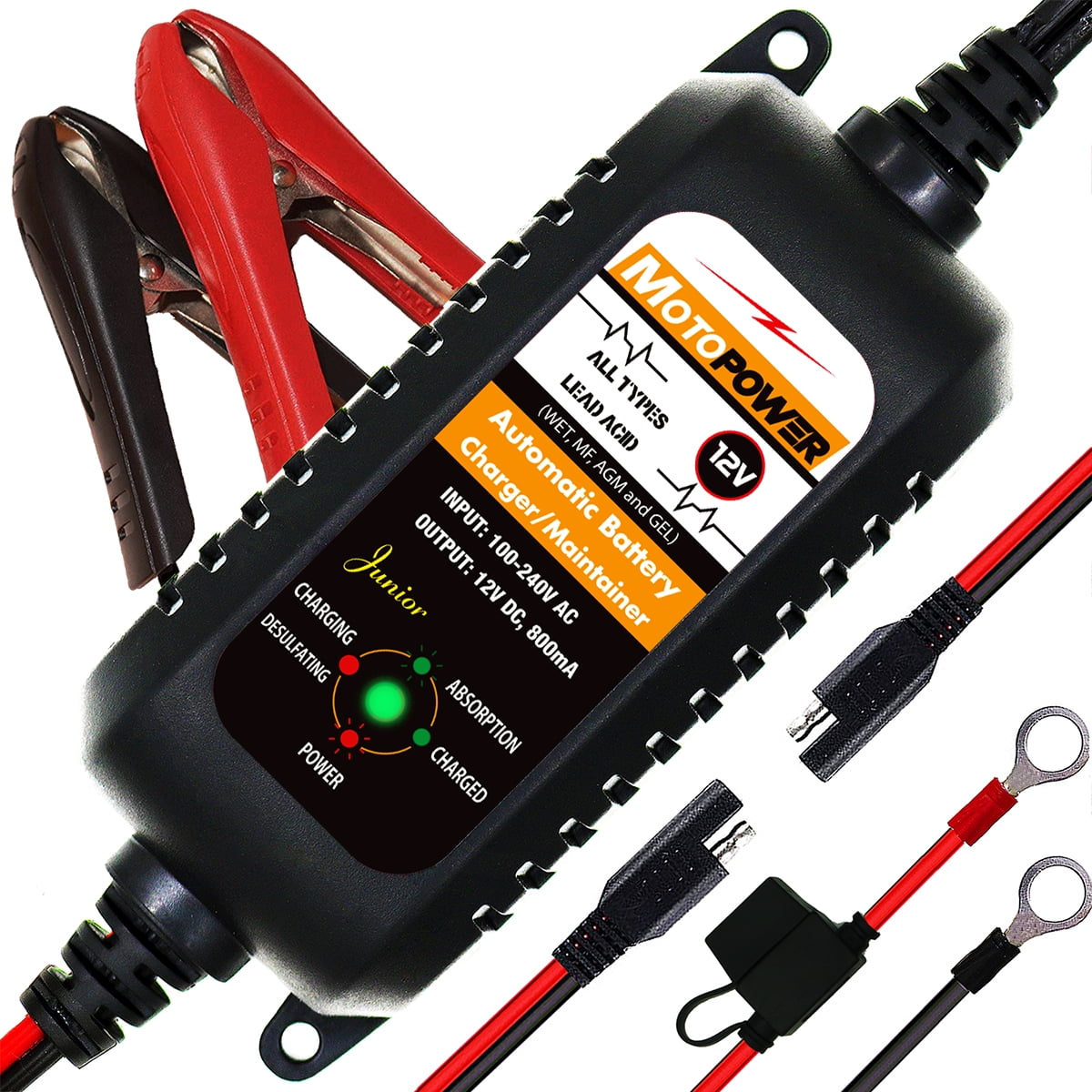MOTOPOWER 12V 800mA Fully Automatic Battery Charger Battery Maintainer ...