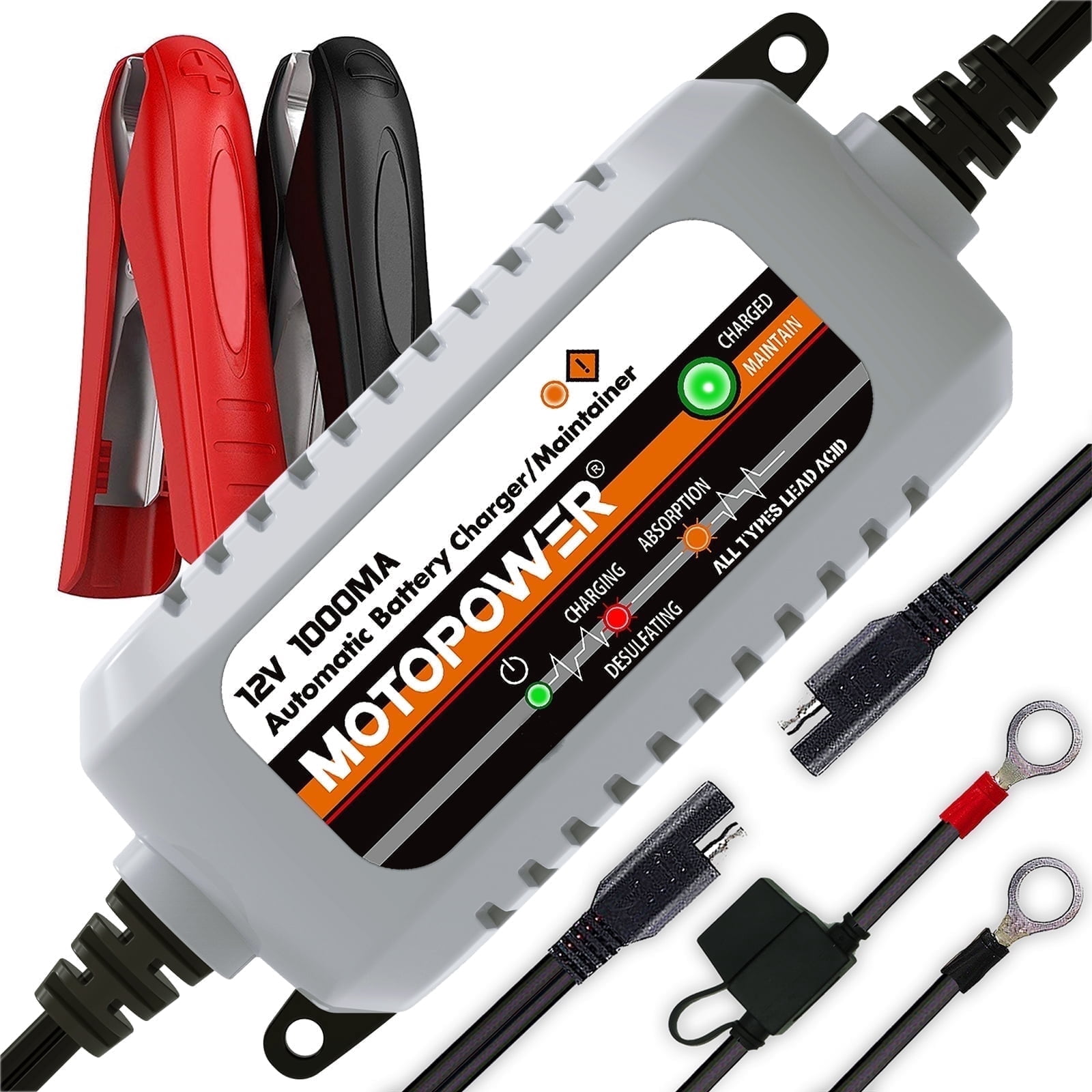 MOTOPOWER 12V 1000mA Auto & Motorcycle Battery Charger, Maintainer ...