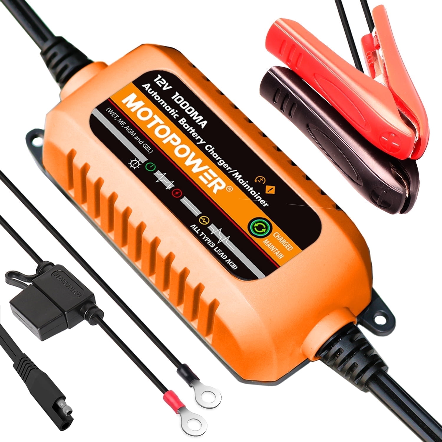 MOTOPOWER 12V 1000mA Automatic Battery Trickle Charger Maintainer ...