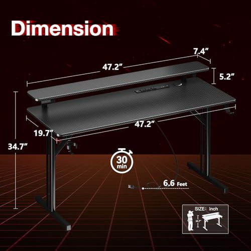 MOTPK 47 Inch Gaming Desk with LED Lights & Power Outlets, Computer ...