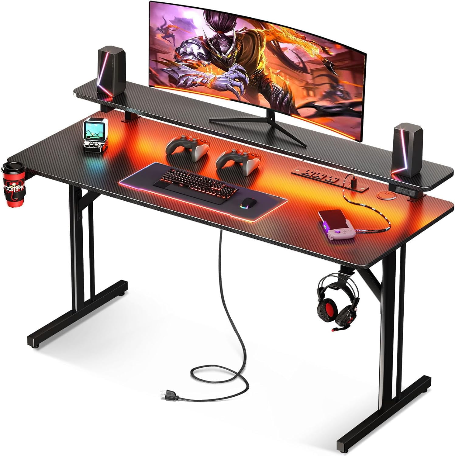 MOTPK 47 Inch Gaming Desk with LED Lights & Power Outlets, Computer ...
