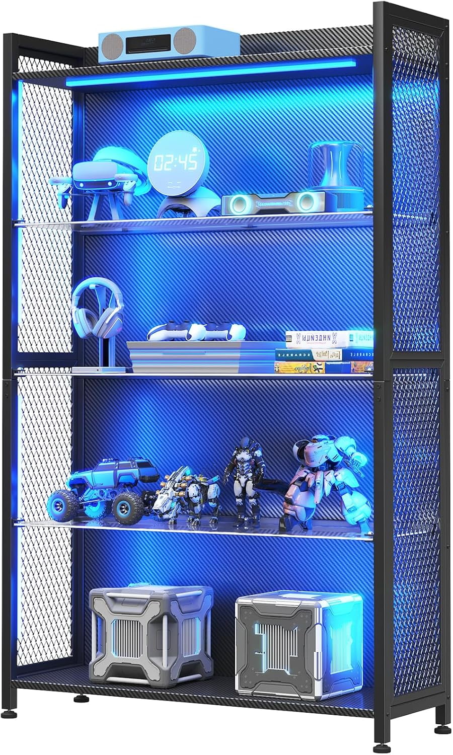 MOTPK Display Cabinet with LED Lights, Display Case with Glass Storage ...