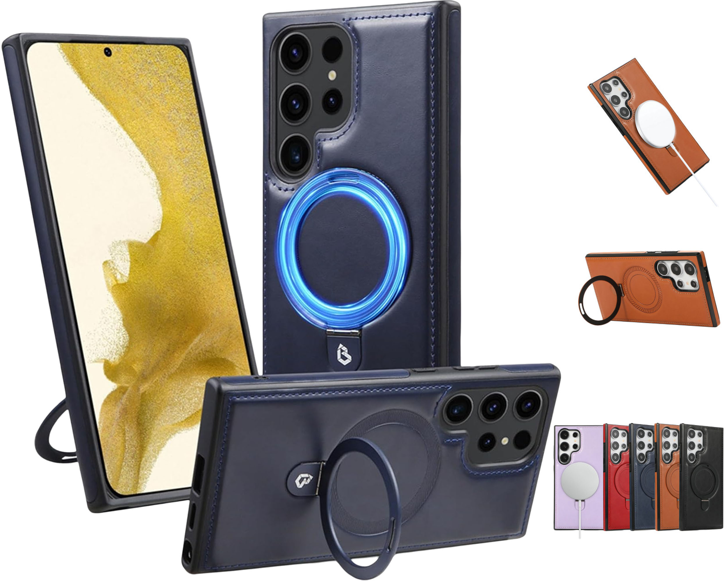 MOTYEAK for Samsung Luxurious Leather Magnetic Case with Invisible ...